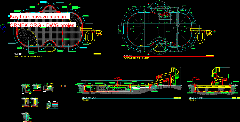 Proje Sitesi | Kaydırak havuzu planları Autocad Projesi