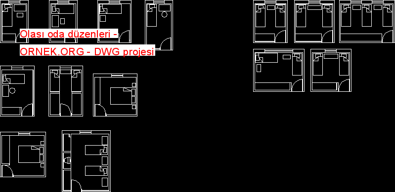 Proje Sitesi | Olası oda düzenleri Autocad Projesi